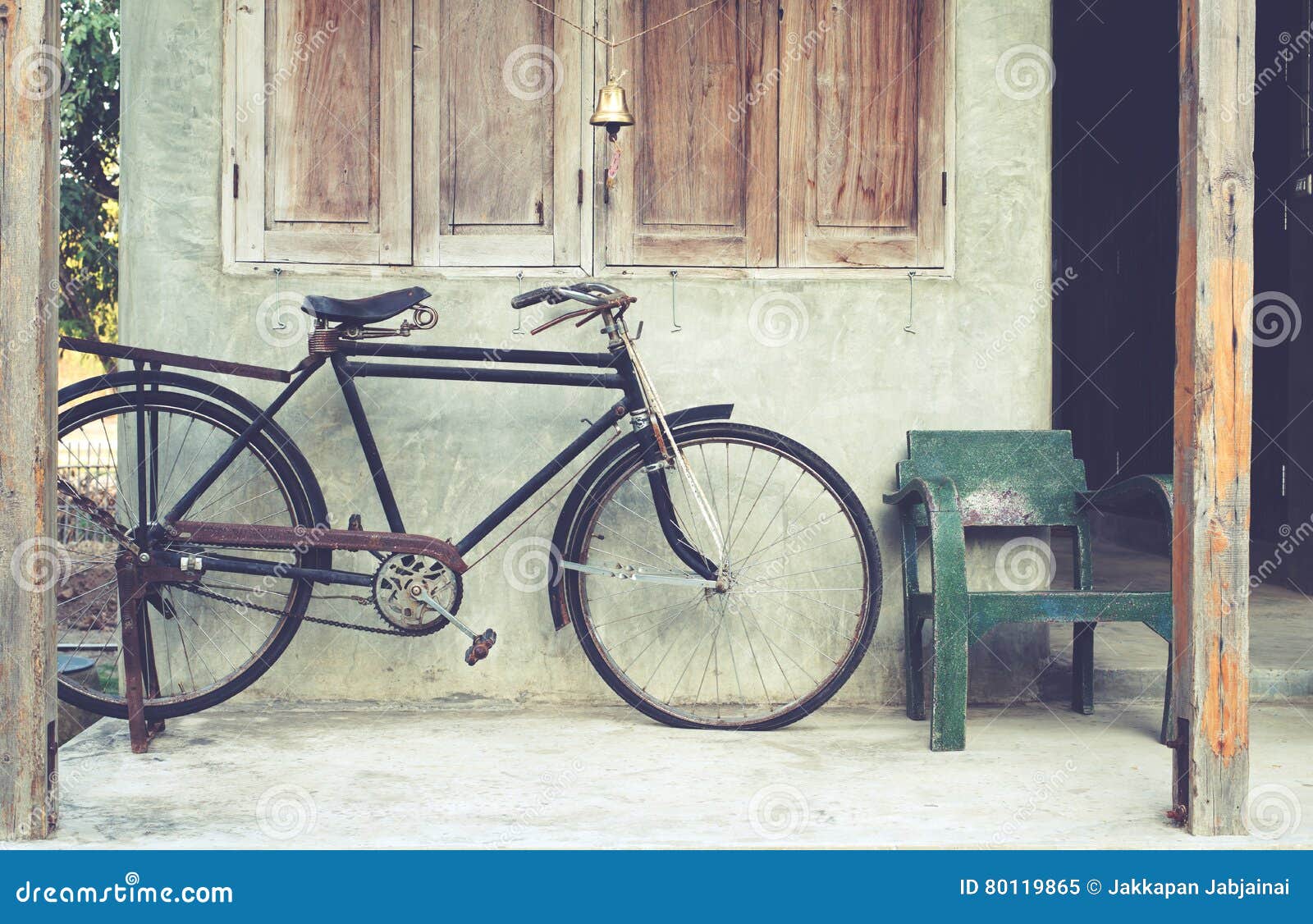 Vintage Bicycle in Coffee House, Stock Image - Image of village, house ...