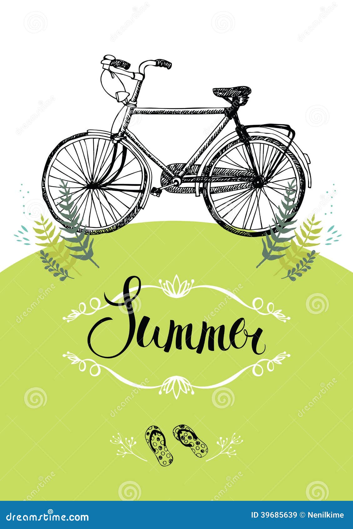 Vintage Bicycle. Design Card with Vignette and Calligraphy Stock Vector ...