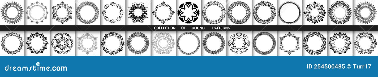 Vintage Big Set of Round Vector Patterns. Collection of Graphics Stock Vector - Illustration of ...