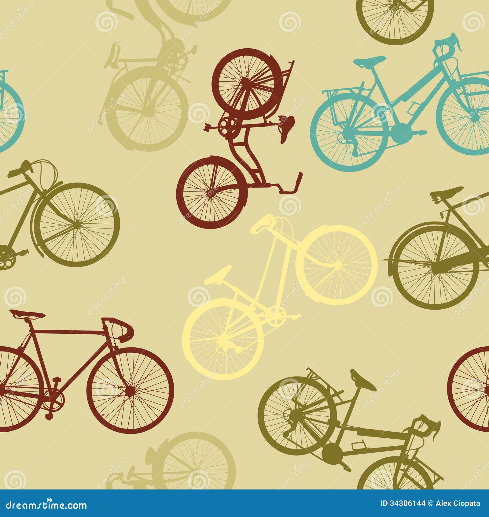 Vintage bikes pattern stock vector. Illustration of design - 34306144
