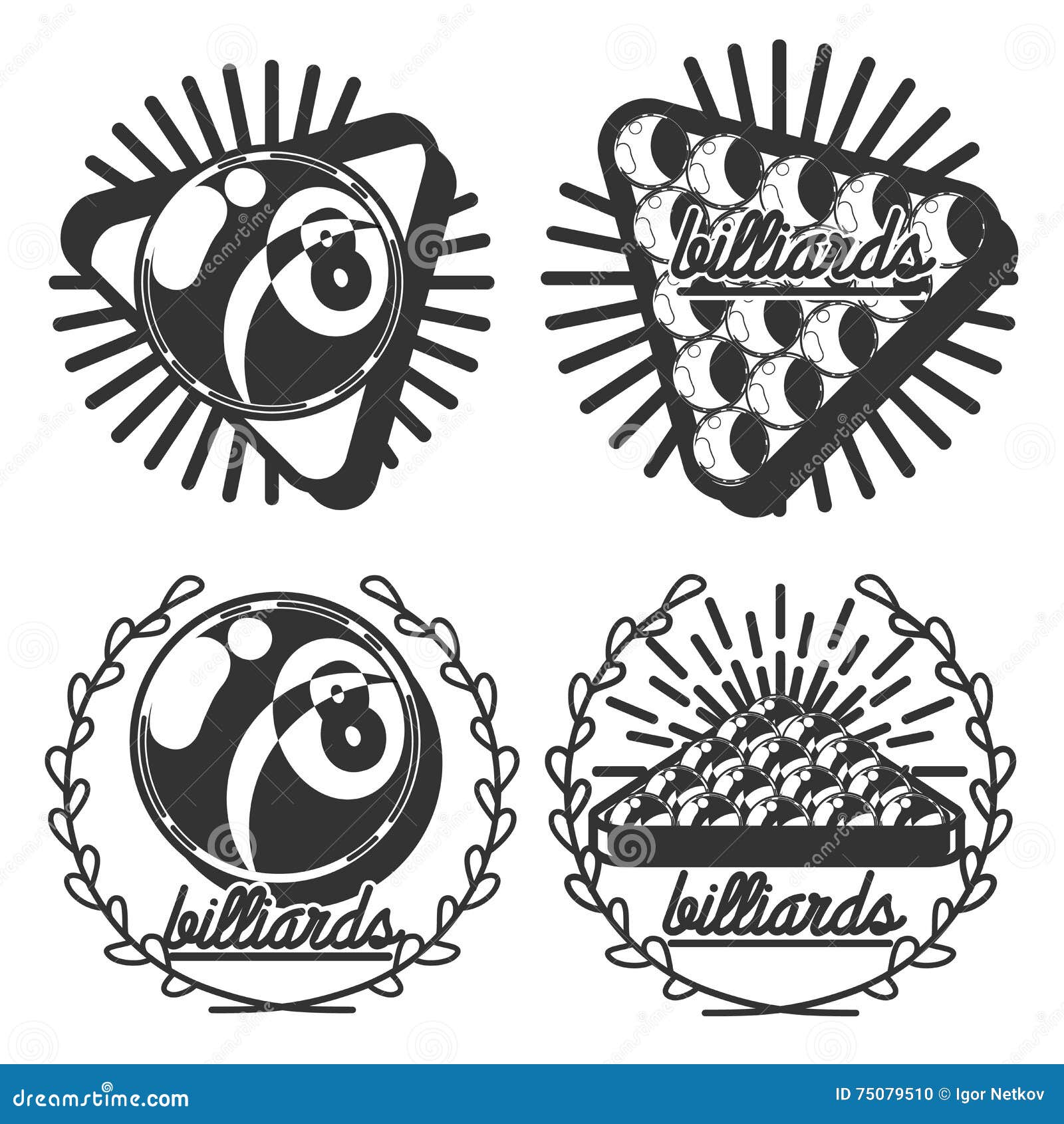 Vintage billiard emblems stock vector. Illustration of classic - 75079510