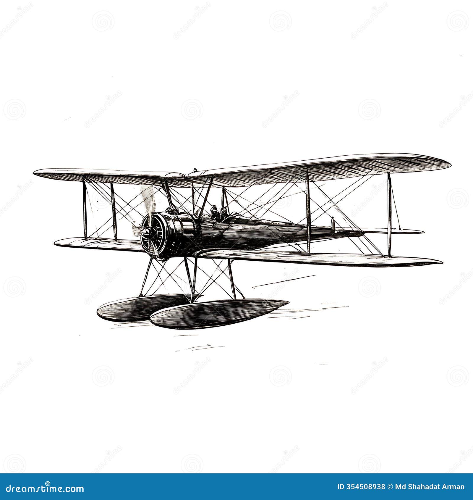 Vintage Biplane Aircraft Drawing. (1 Stock Illustration - Illustration ...
