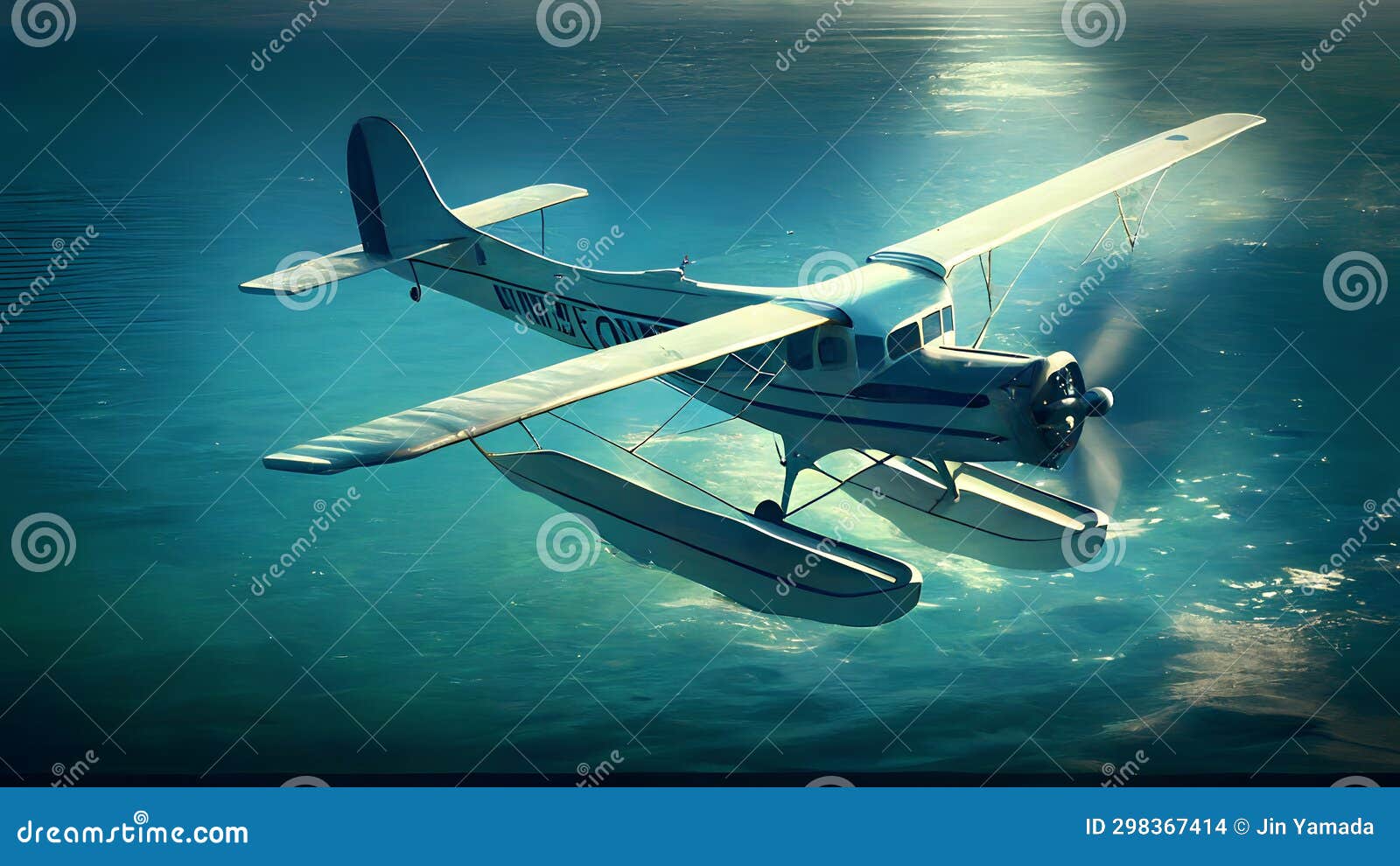 Vintage Biplane in the Sea. 3D Render. Vintage Style Stock Illustration ...