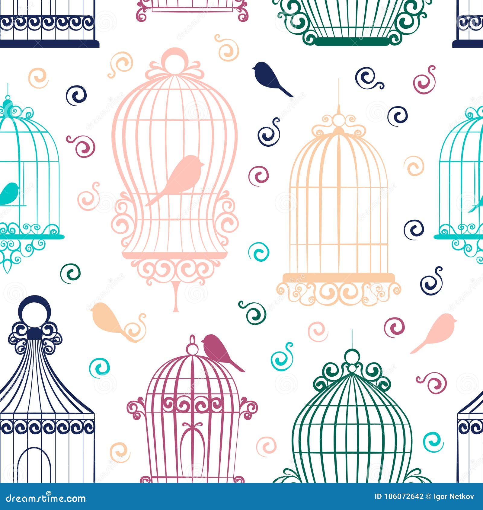 Vintage bird cages pattern stock vector. Illustration of empty - 106072642