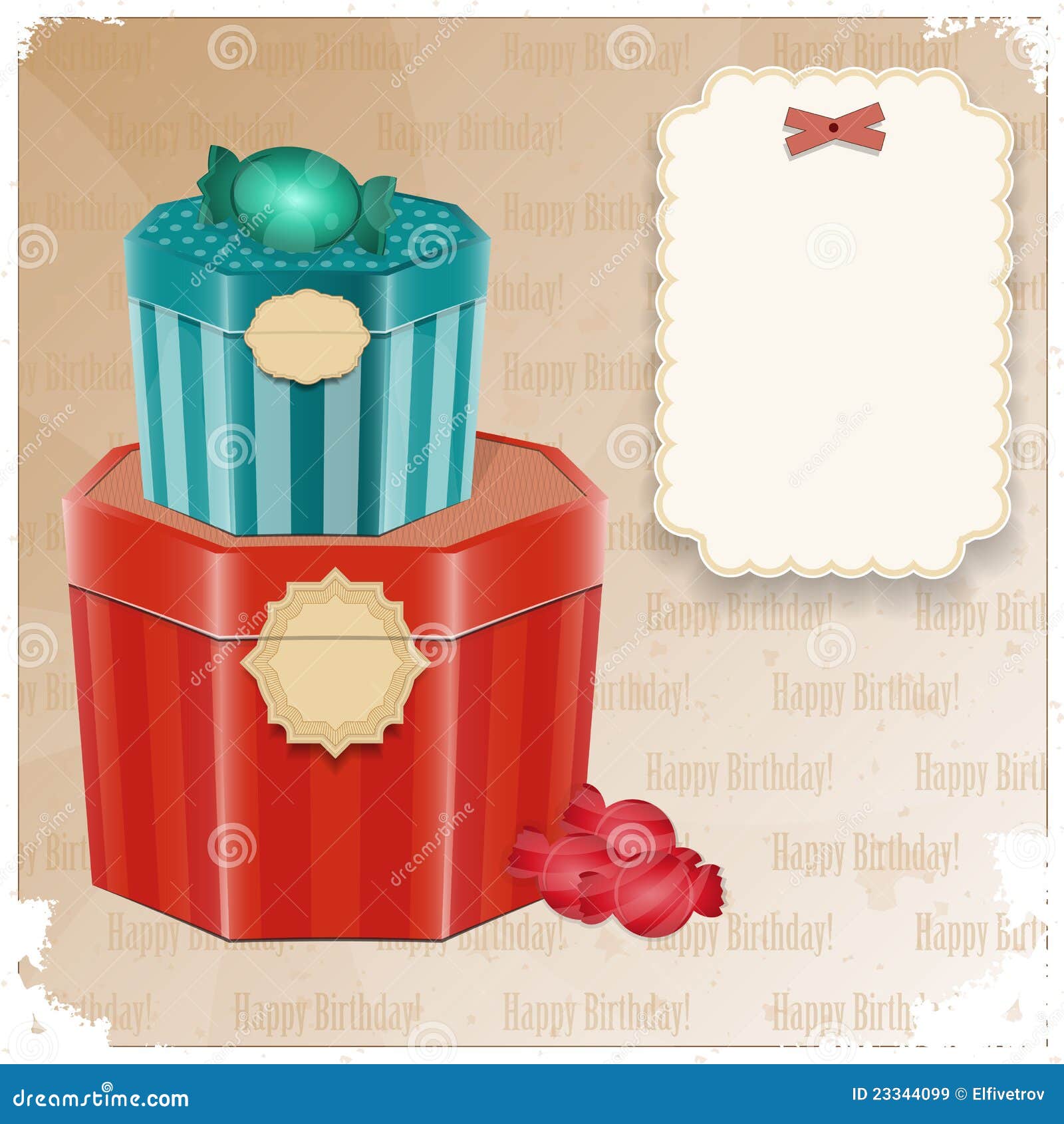 Vintage Birthday Card - Gift Box and Blank Note Stock Vector ...