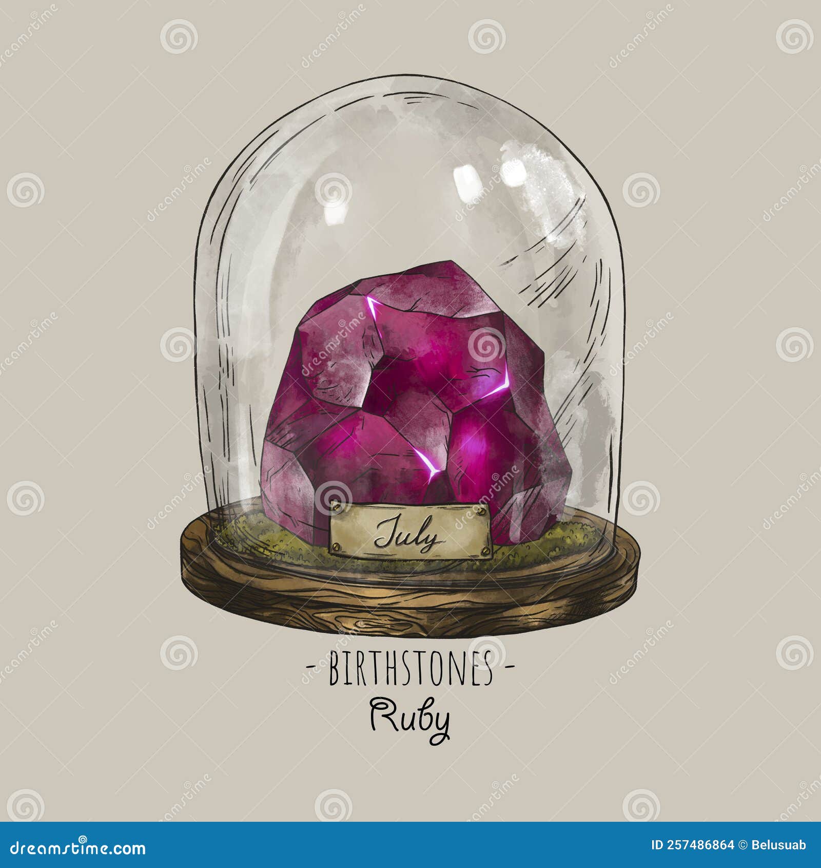 Vintage Birthstones, Ruby Gemstone, July Magic Illustration Royalty ...