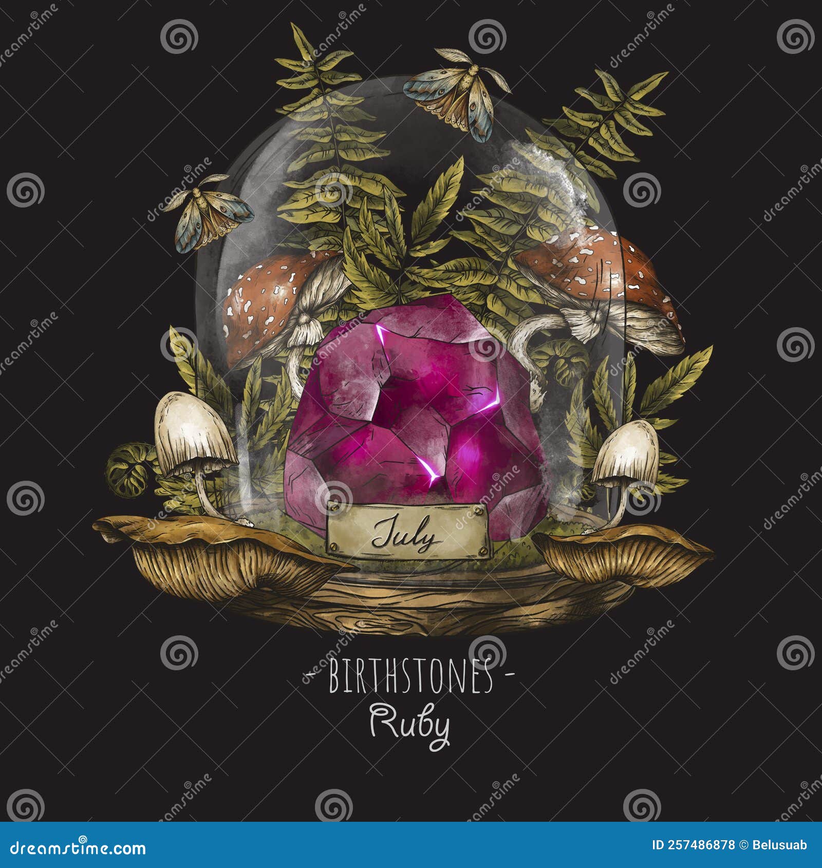 Vintage Birthstones, Ruby Gemstone, July Magic Illustration Royalty ...