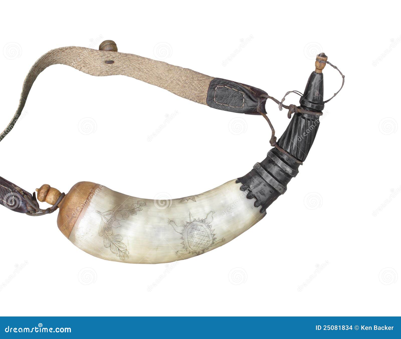Vintage Black Powder Horn Isolated Stock Photo - Image of carved ...