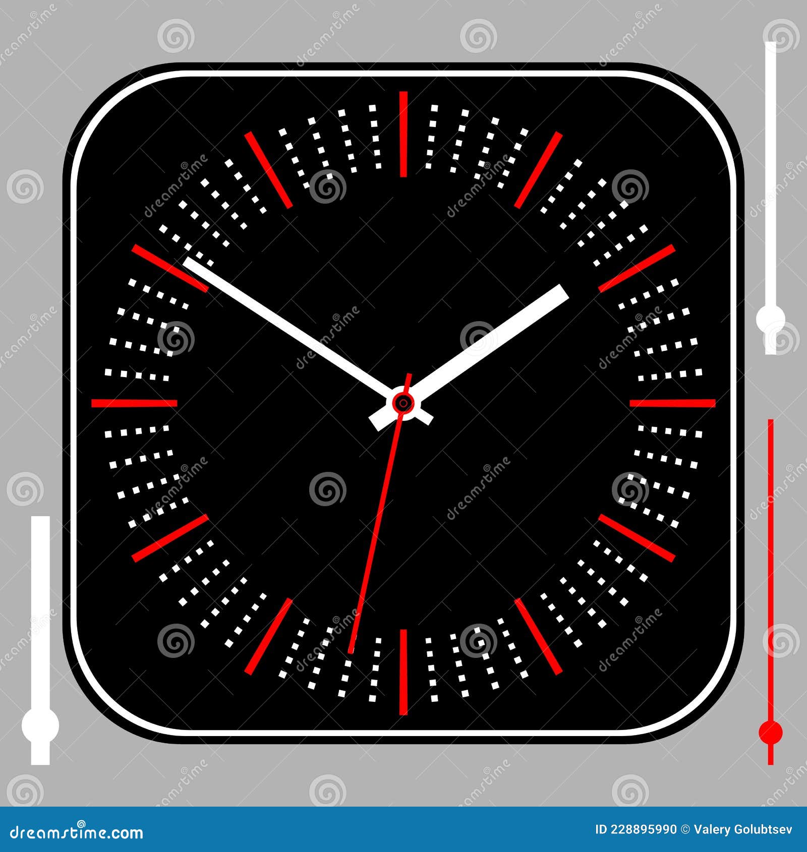 Vintage Black Rounded Square Watch Dial with Arrows. Stock Vector ...