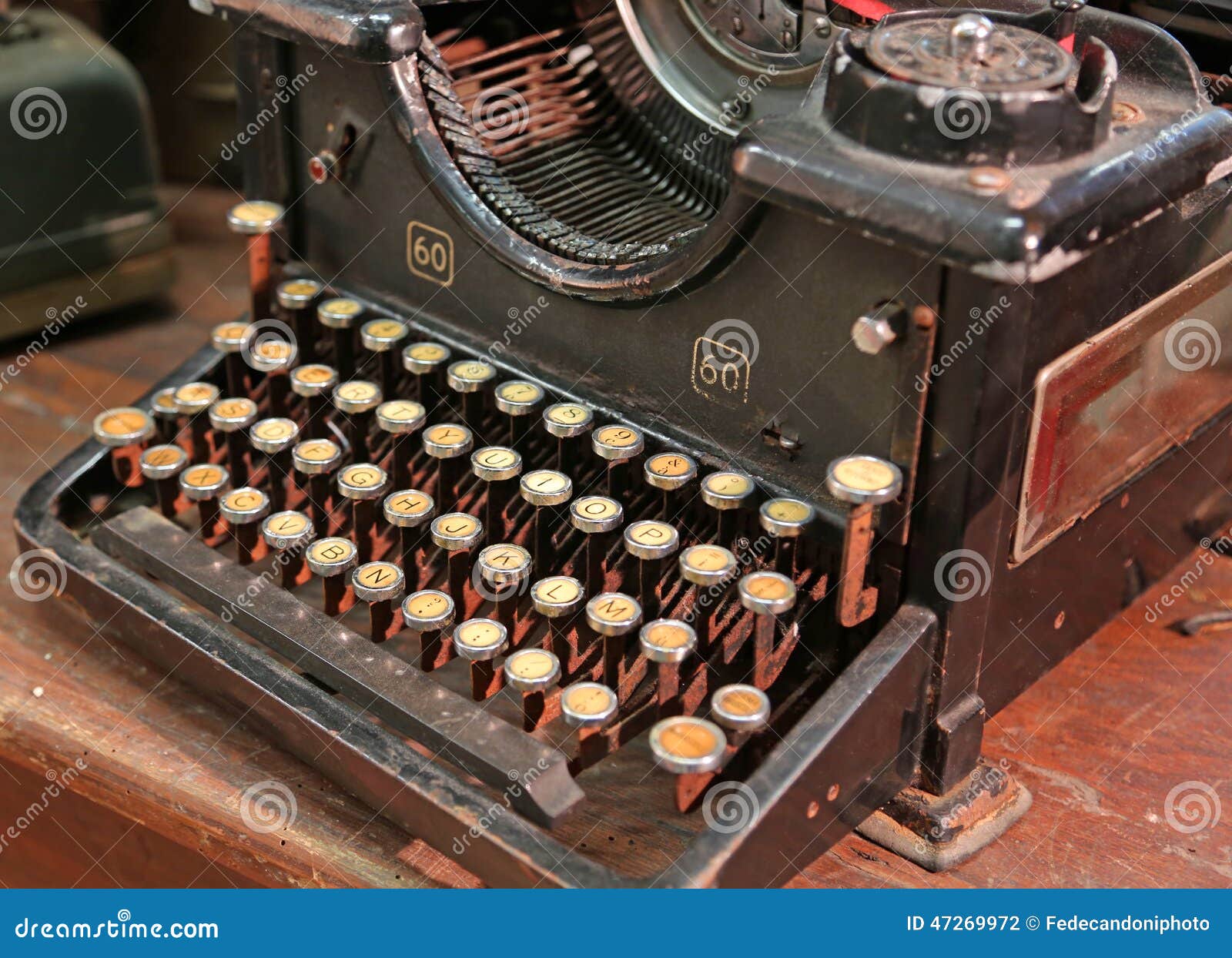 Vintage Black Rusty Typewriter with White Keys Stock Photo - Image of ...