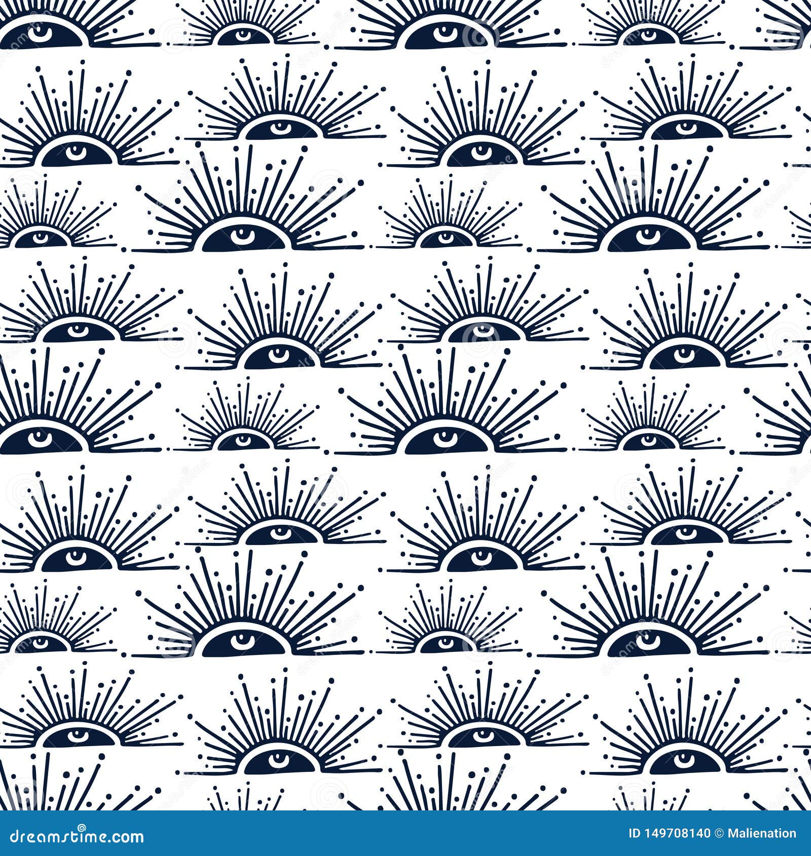 Vintage Black and White Background. Sunny Eyes Seamless Pattern ...