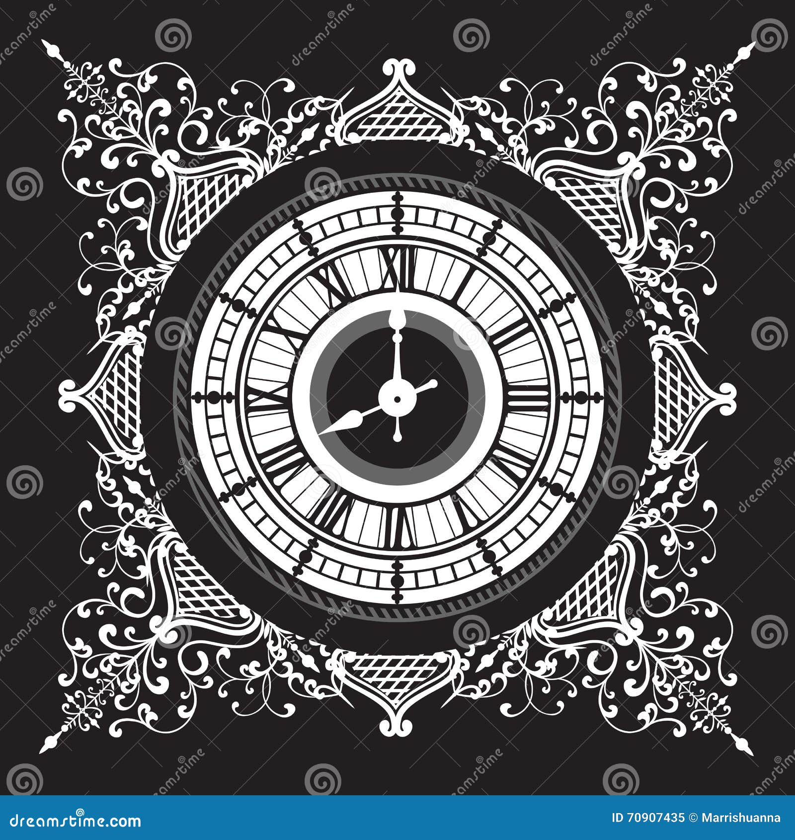 Vintage Black and White Clock Stock Vector - Illustration of frame ...