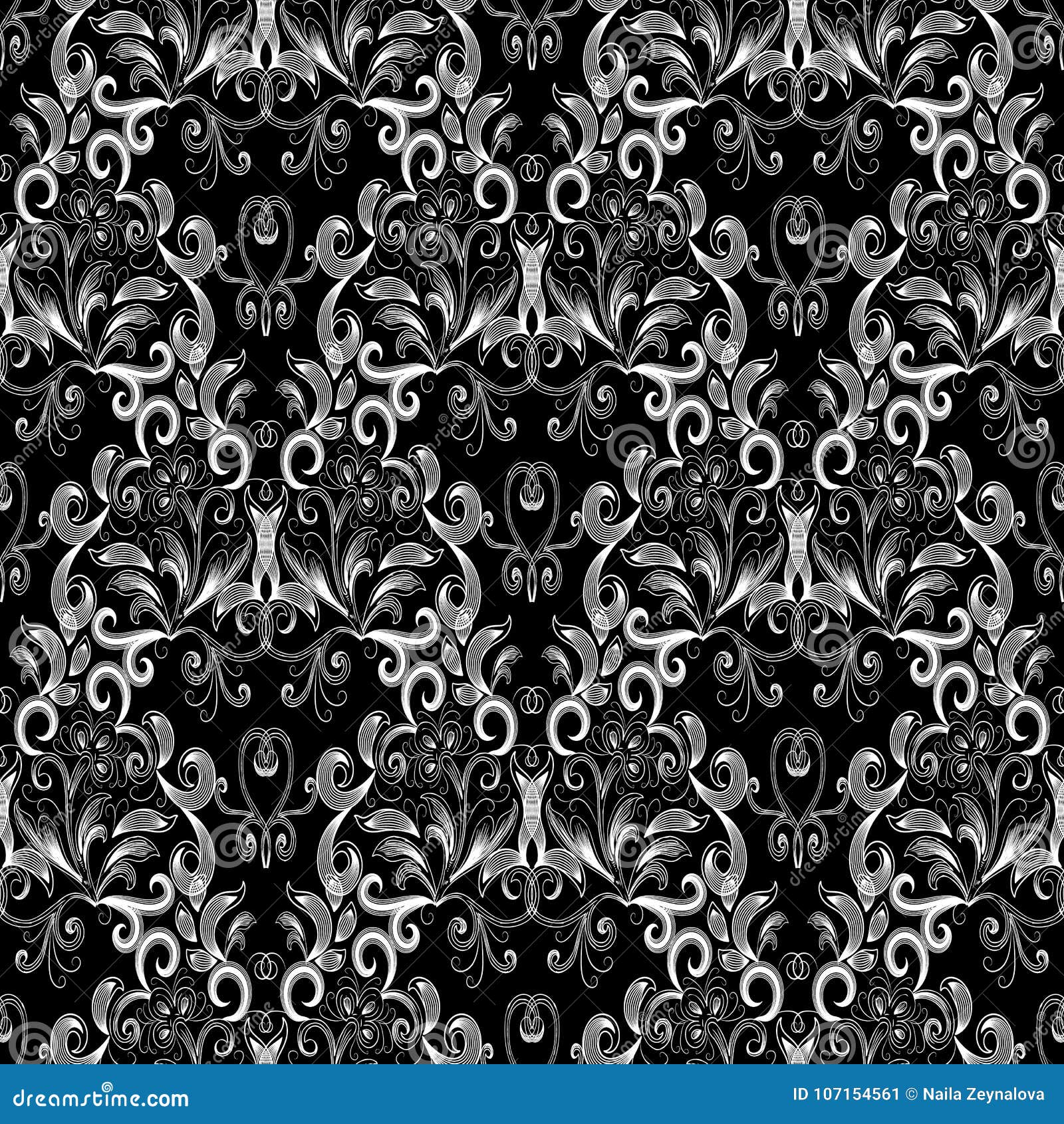 Vintage Black White Floral Seamless Pattern. Vector Flourish Background ... Vintage Black White Floral Seamless Pattern. Vector Flourish Background ...