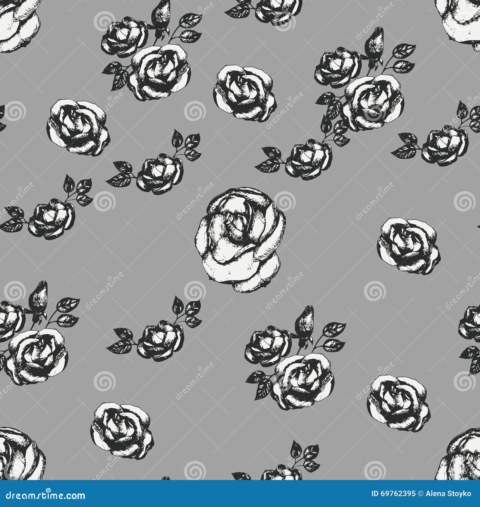 Vintage Black and White Rose Pattern Stock Vector - Illustration of ...
