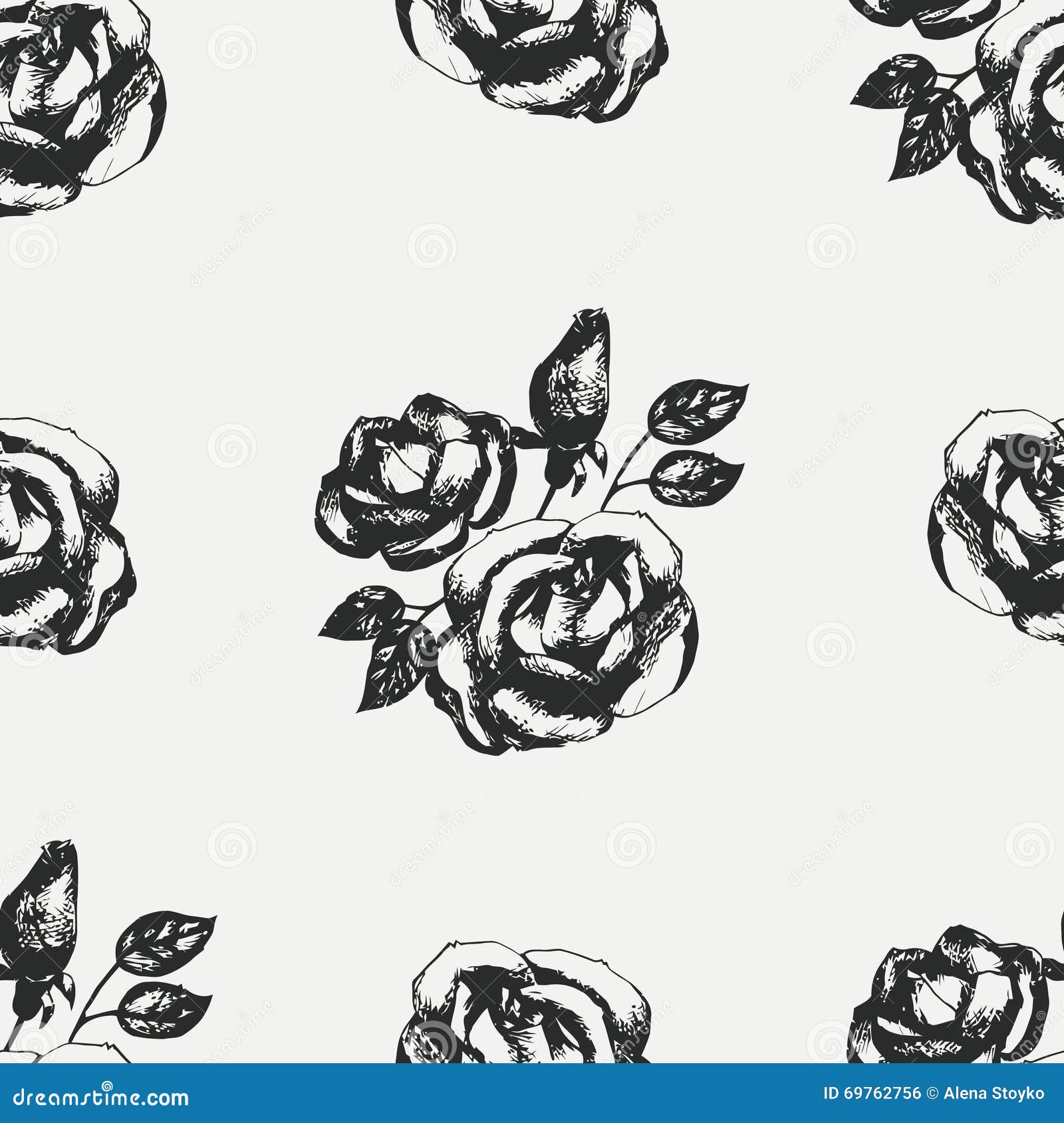 Vintage Black and White Rose Pattern Stock Vector - Illustration of ...
