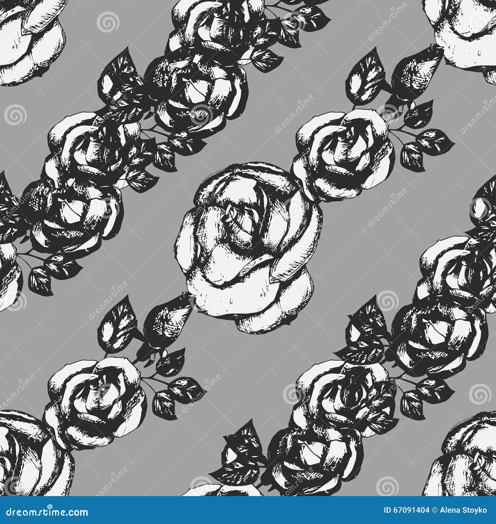 Vintage Black and White Rose Pattern Stock Vector - Illustration of ...