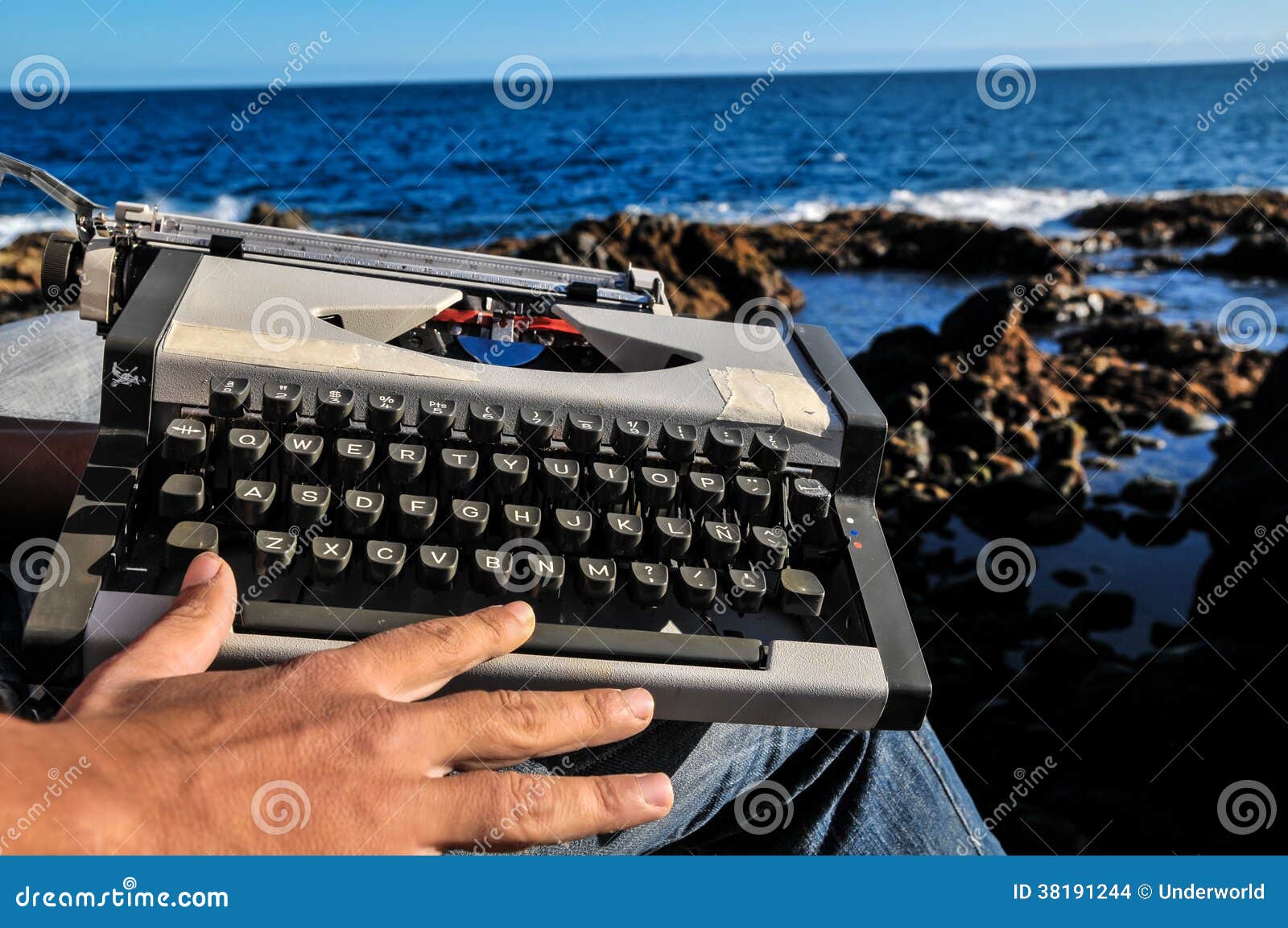 Vintage Black and White Travel Typewriter Stock Photo - Image of ...