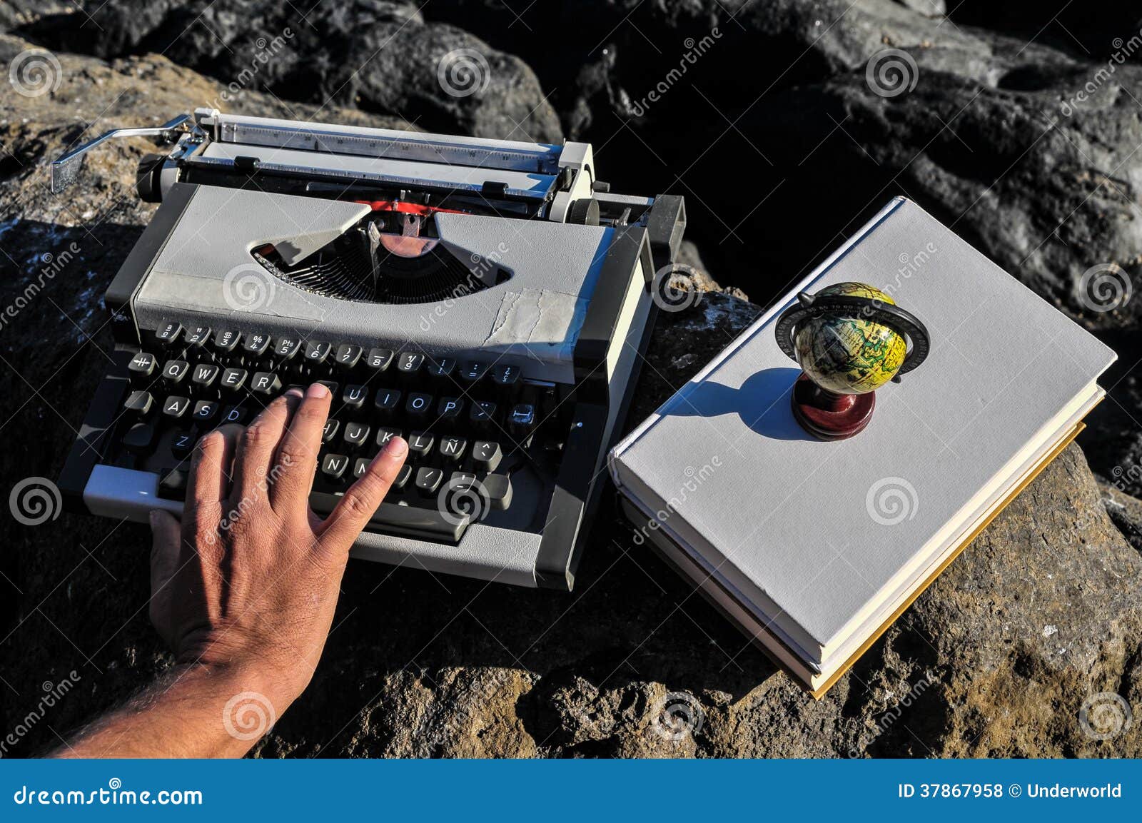 Vintage Black and White Travel Typewriter Stock Photo - Image of ...