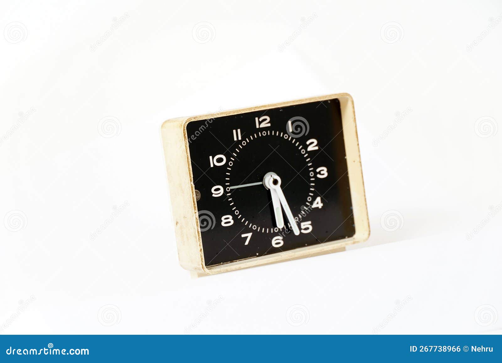 Vintage Black and White Used Dirty Square Clock on White Background ...