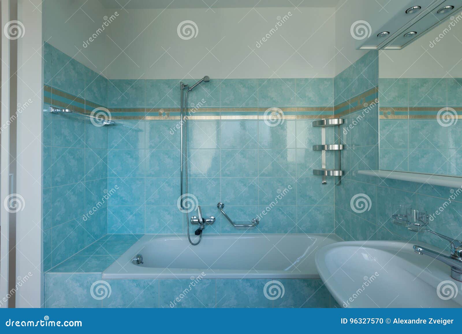 Vintage blue bathroom stock photo. Image of design, mirror - 96327570