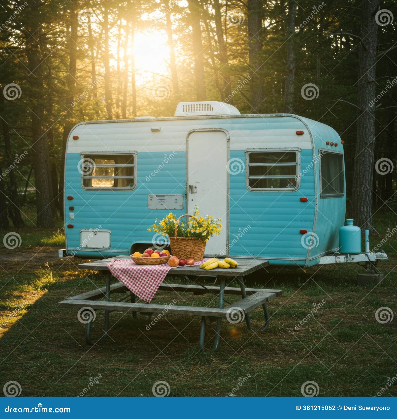 New Blue Camper Van With A Rooftop Tent In Front Of A Beautiful ...