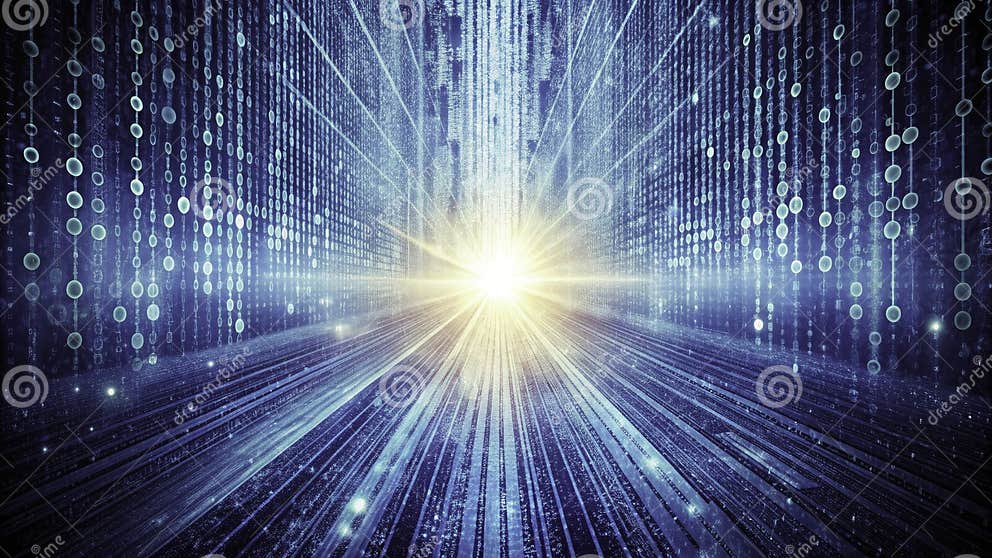 Vintage Blue Digital Data Stream Burst an Abstract Light Effect Photography of Binary Code ...