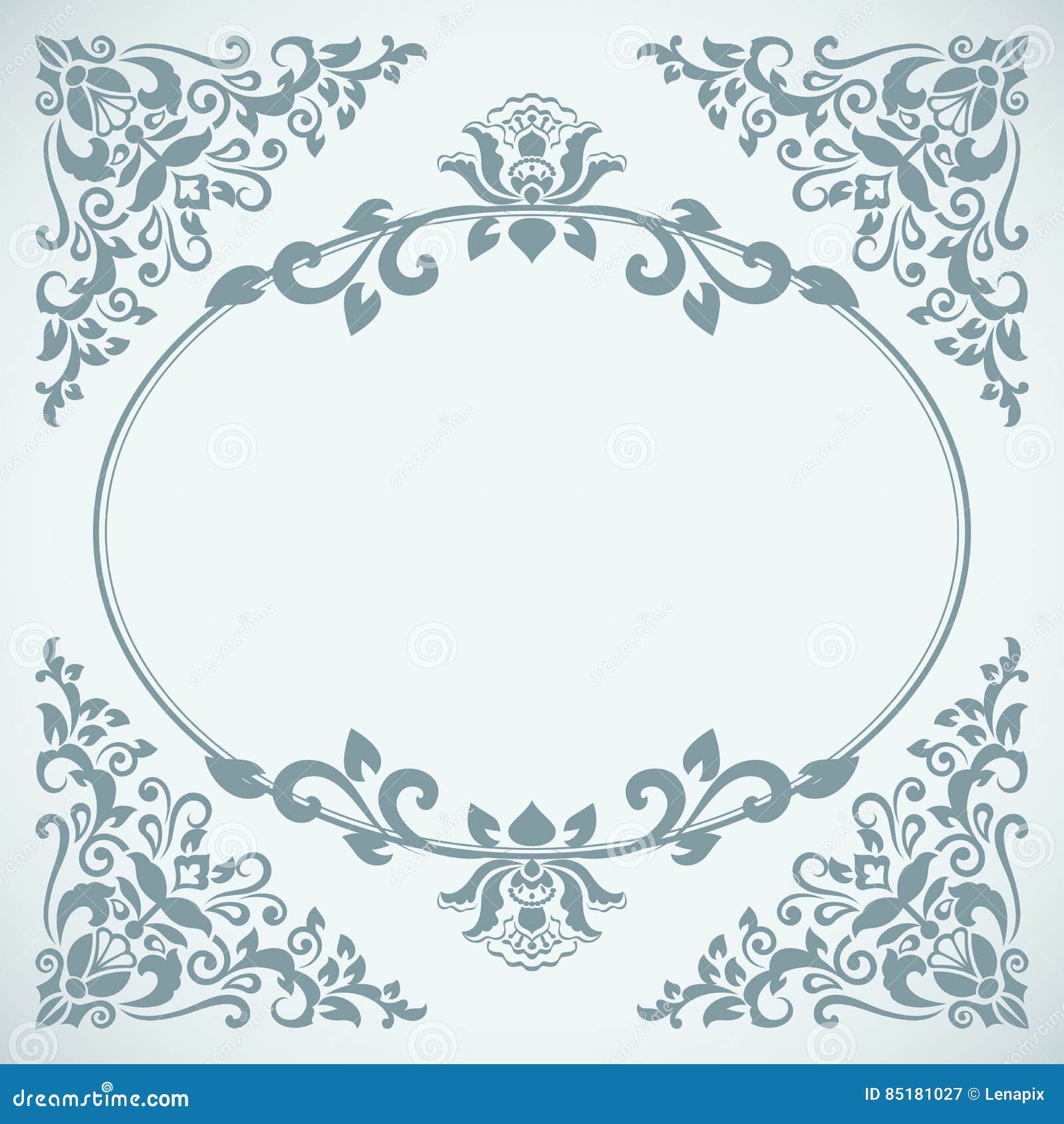 Vintage Blue Floral Frame Card Template. Stock Vector - Illustration of ...