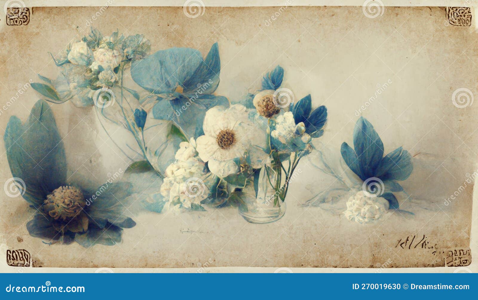 Vintage Blue Flower Painting. for Background Stock Illustration ...