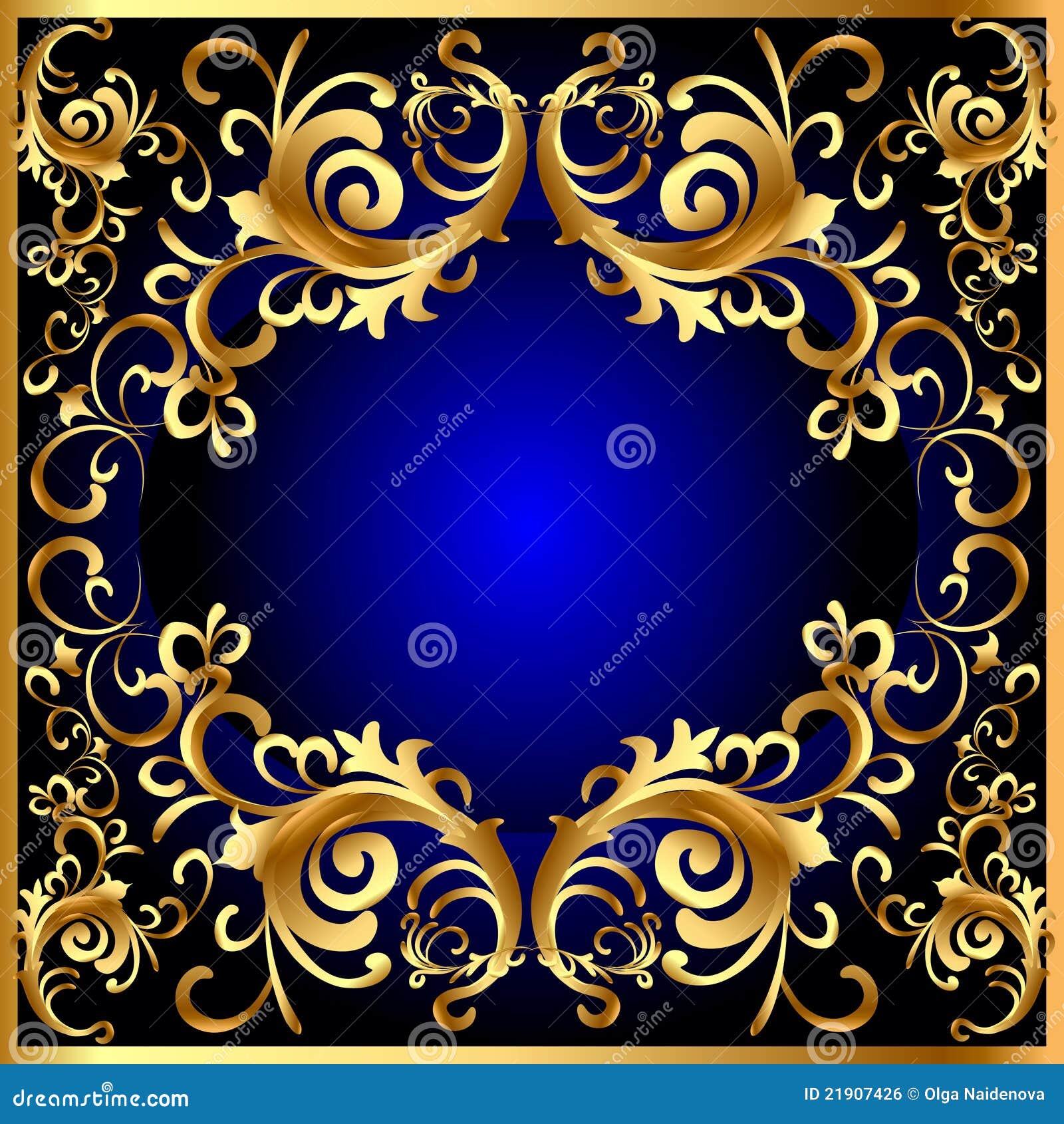 Vintage Blue Frame with Vegetable Gold(en) Pattern Stock Vector ...