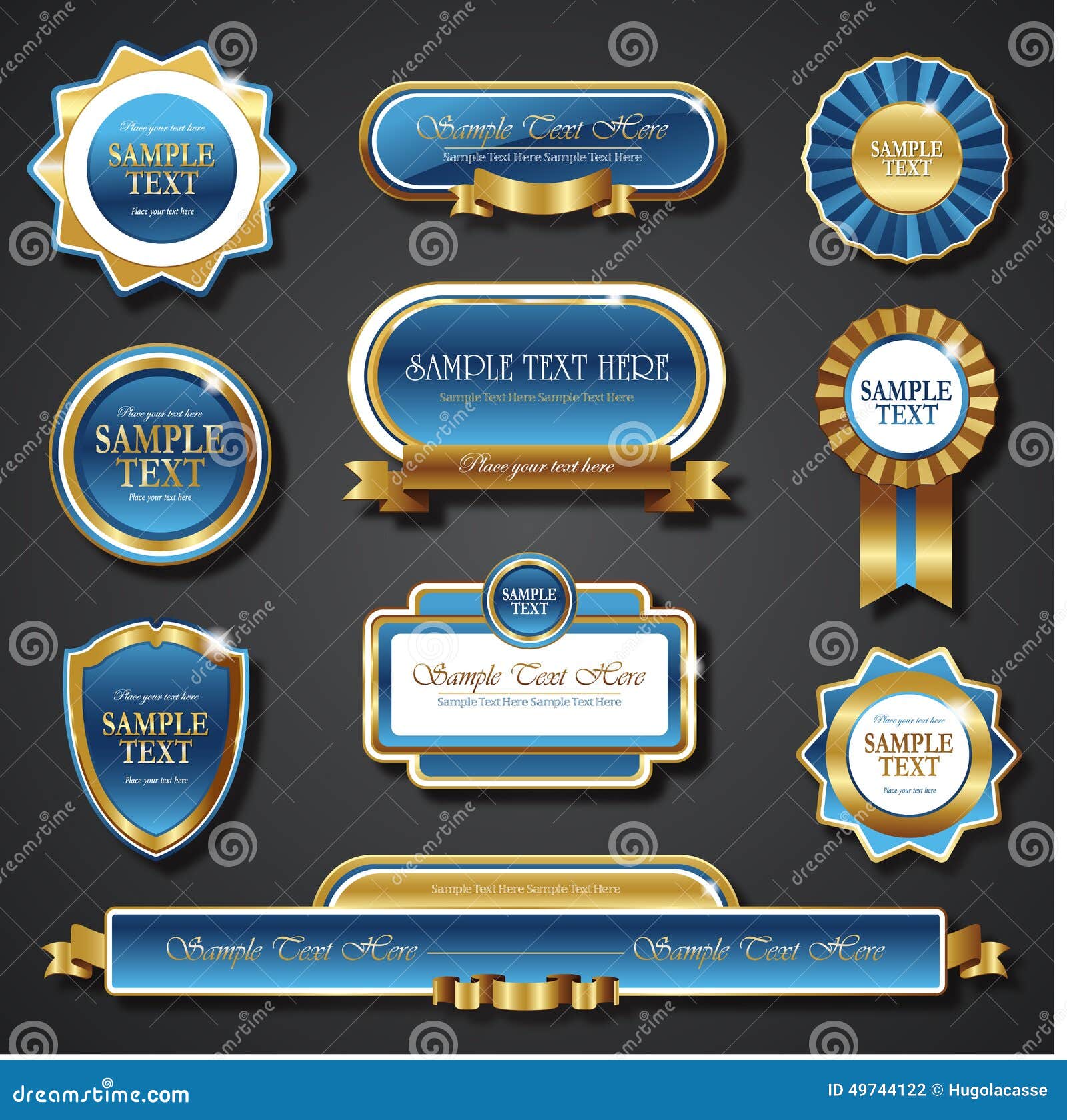 Vintage Blue Gold Frame Vector Banners Stock Vector - Illustration of ...