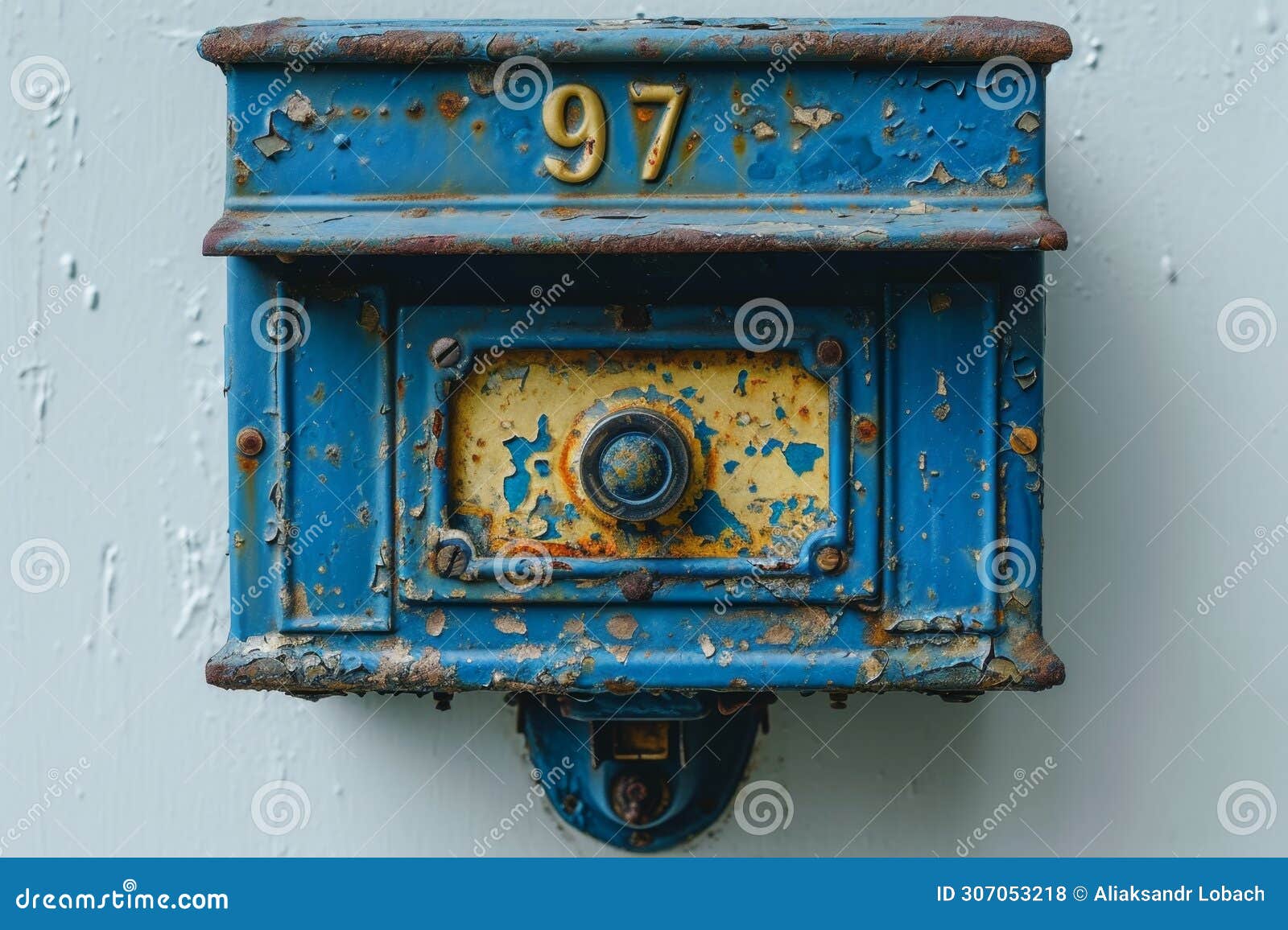 Vintage Blue Mailbox on a White Background Stock Photo - Image of ...