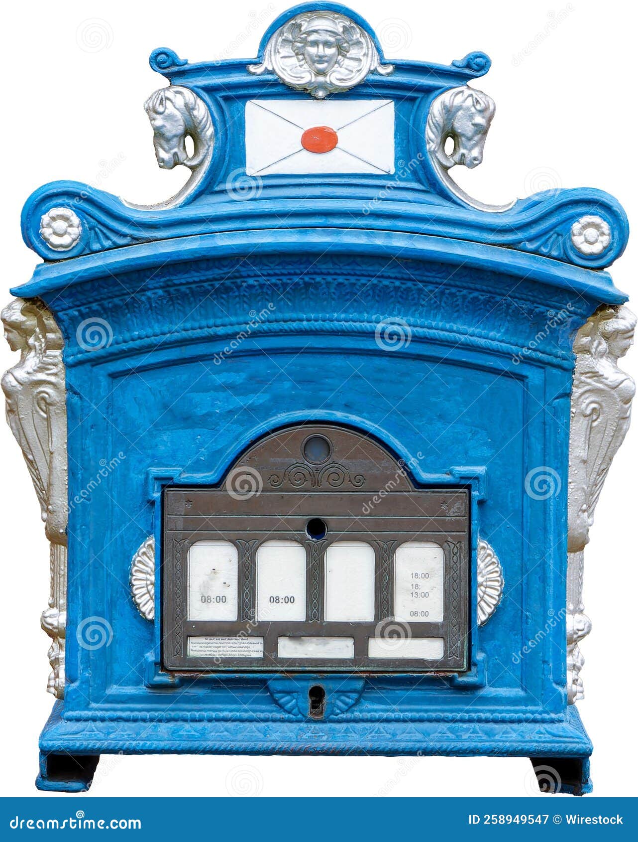 Vintage Blue Metal Mailbox with Patterns Isolated on a White Background ...