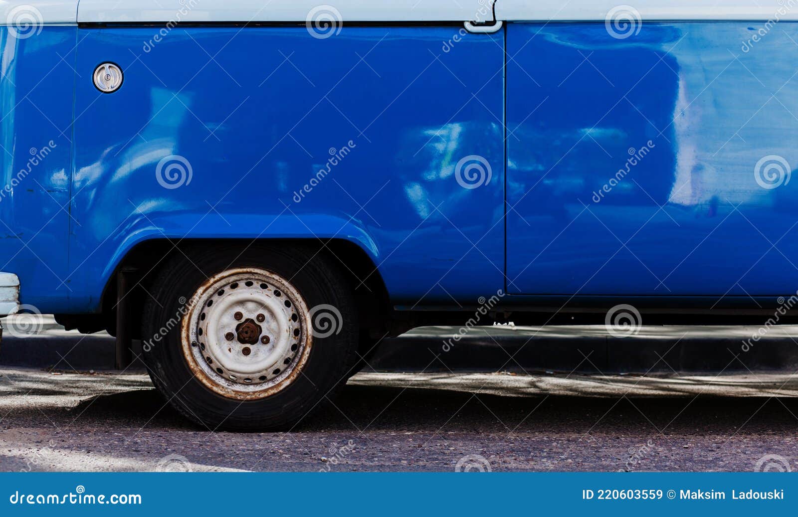 Vintage blue minivan stock image. Image of transport - 220603559