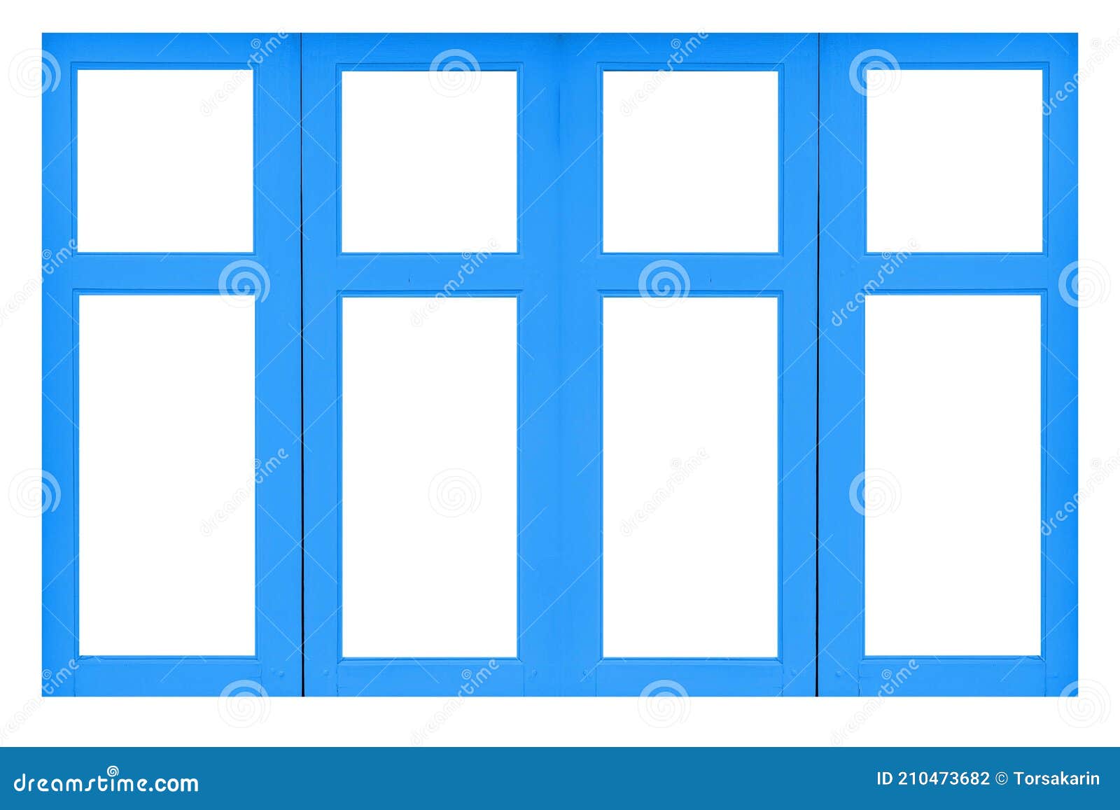 Blue Painted Wooden Window Frame Isolated on a White Background Stock ...