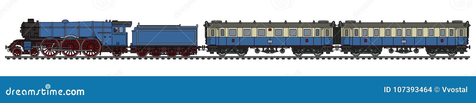 The Vintage Blue Passenger Steam Train Stock Vector - Illustration of ...
