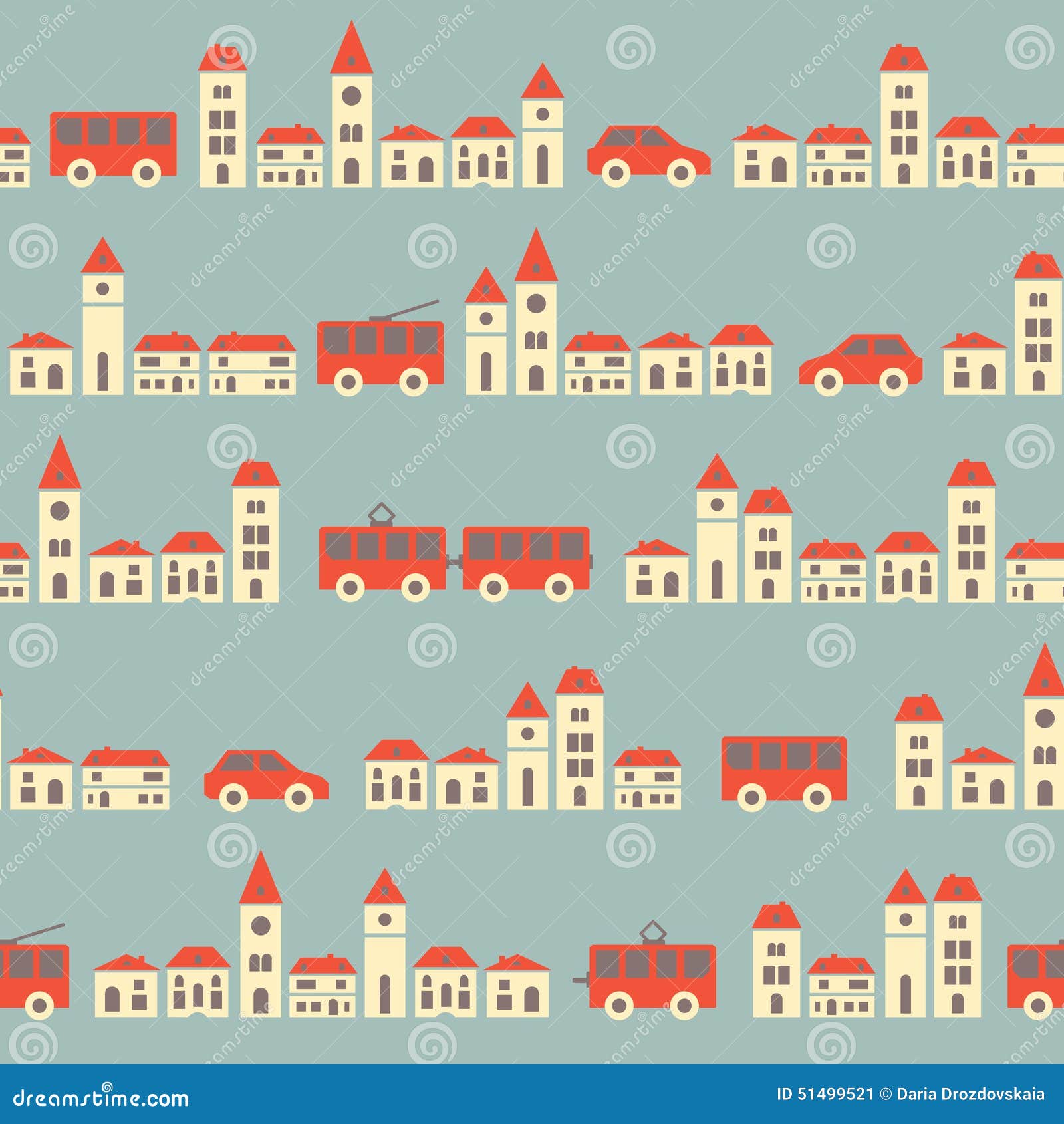 Vintage Blue Pretty Town Pattern Stock Vector - Illustration of endless ...