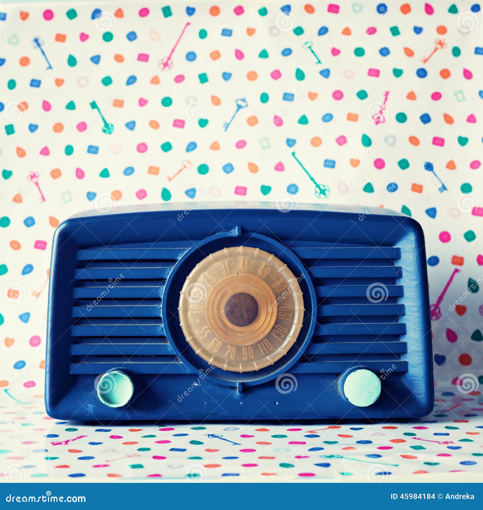 Vintage blue Radio stock photo. Image of flowers, hipster - 45984184