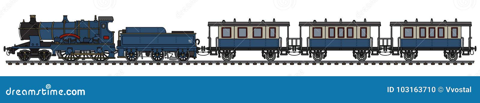 Vintage blue steam train stock vector. Illustration of railroad - 103163710