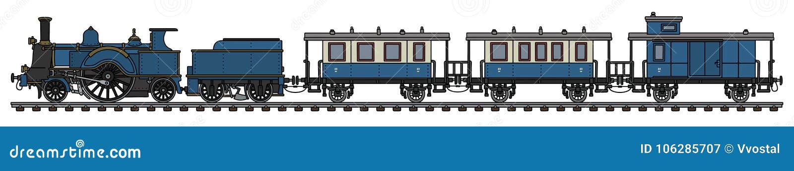 The Vintage Blue Steam Train Stock Vector - Illustration of passenger ...