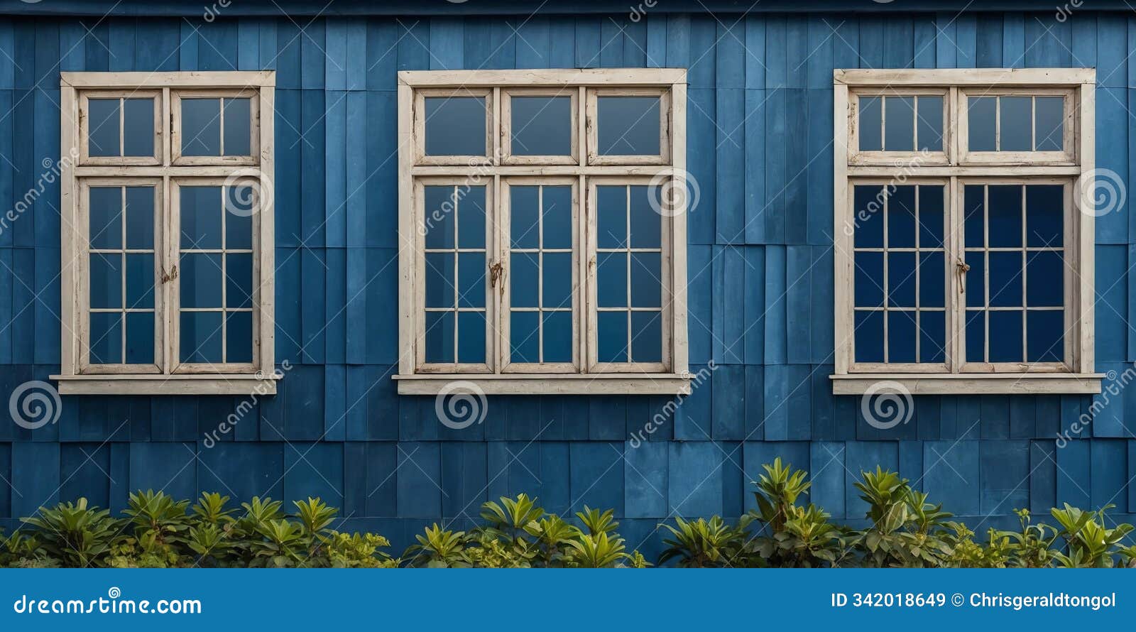 Vintage Blue Theme House with Square Windows for Banne Ai Generated ...