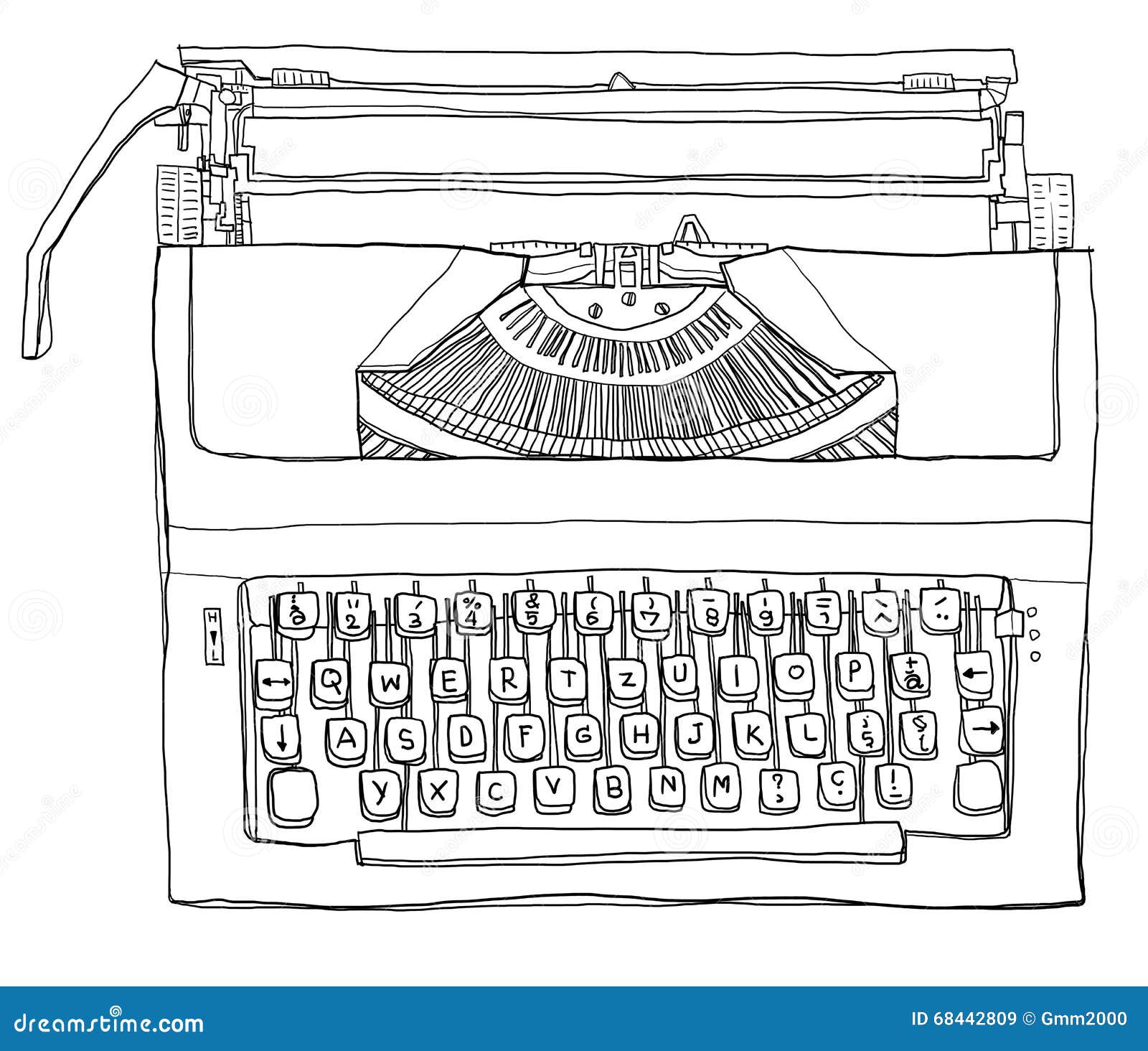 Vintage Blue Typewriter Line Art Illustration Stock Illustration ...