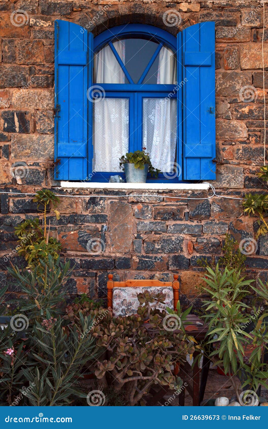 Vintage Blue Window, Greece. Stock Image - Image of idyllic, curtain ...