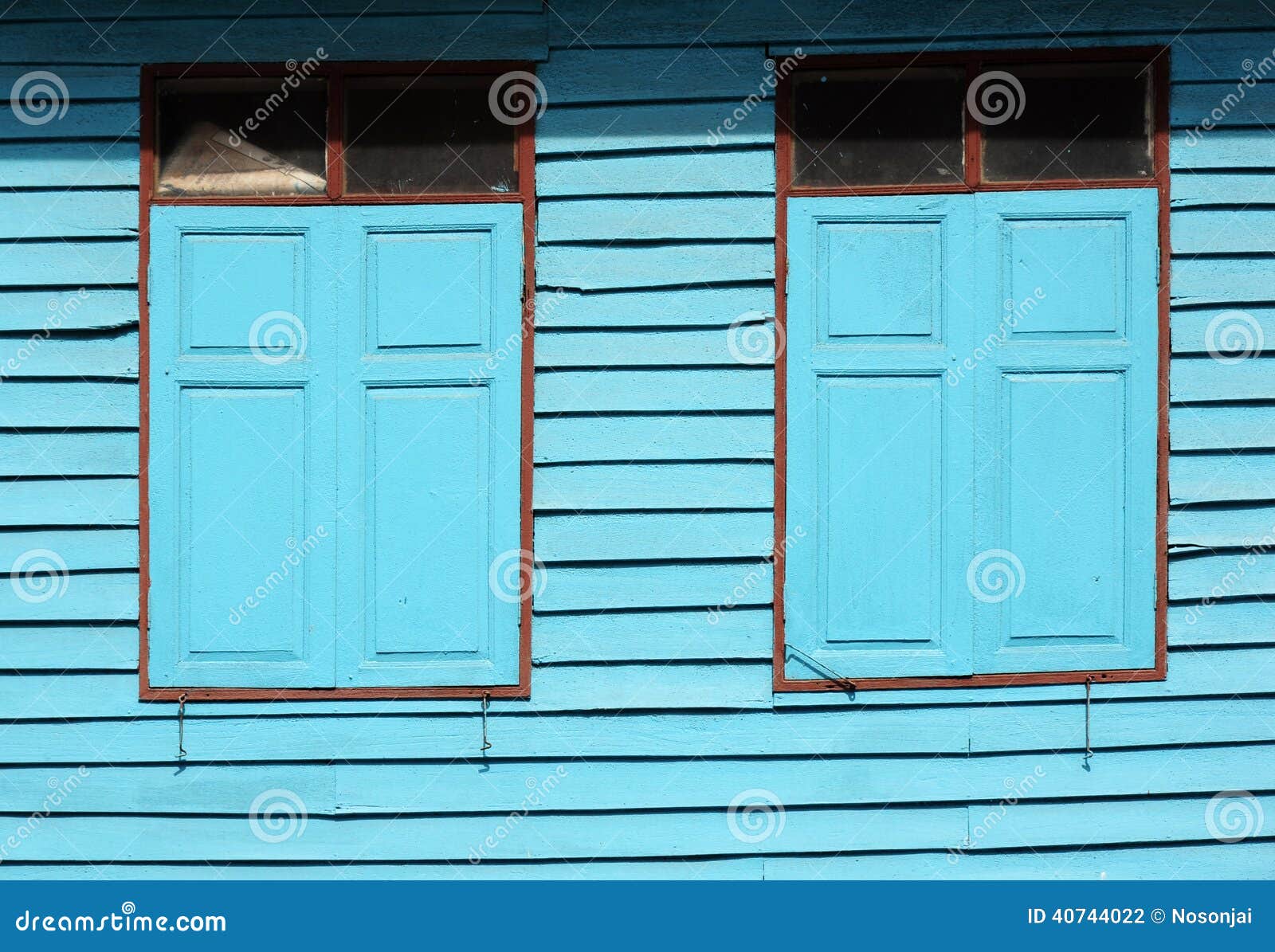 Vintage Blue Wooden Wall and Window Stock Photo - Image of material ...