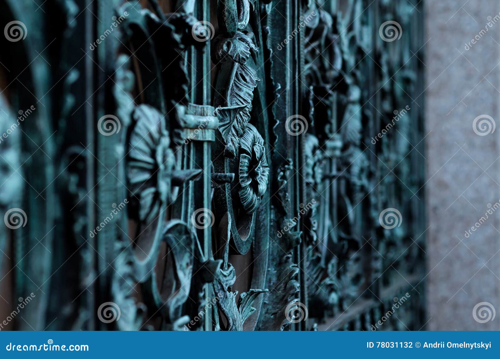 Vintage Blue Wrought Iron Gate Stock Photo - Image of forging ...