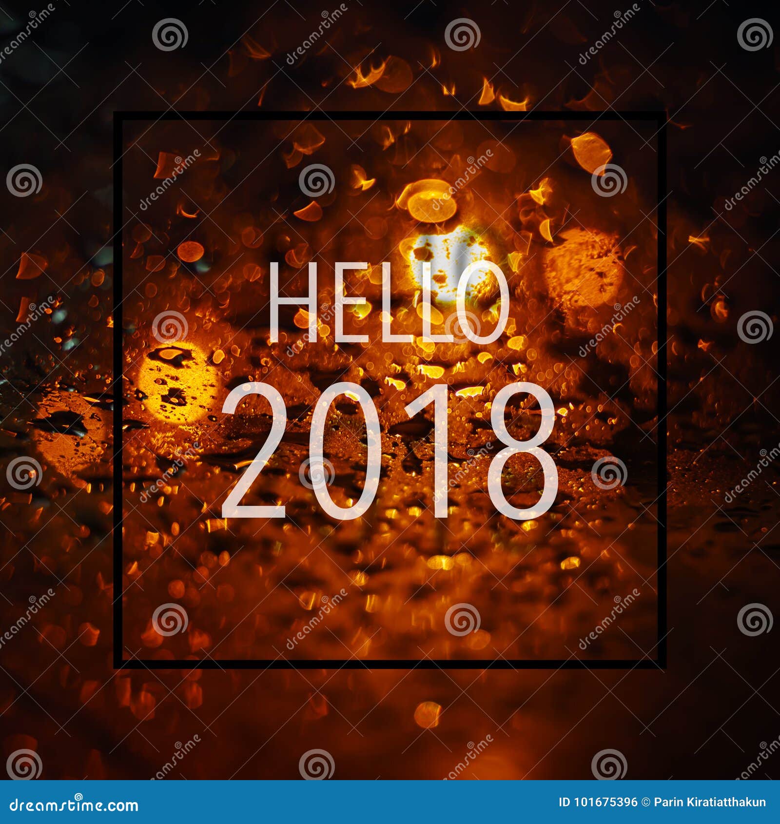 Abstract Bokeh Light Background with Text Hello 2018 Stock Photo ...