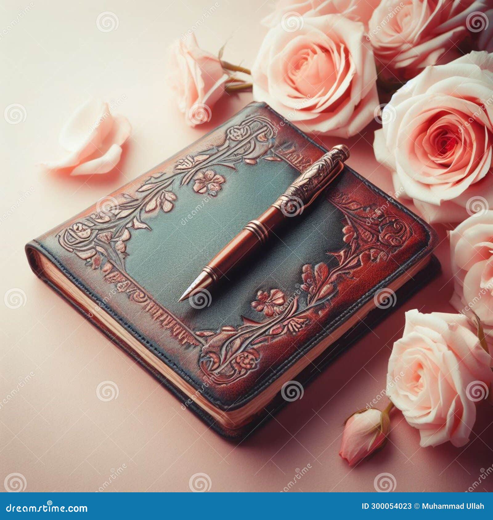 Vintage Book with Pen and Rose Flowers Stock Illustration ...