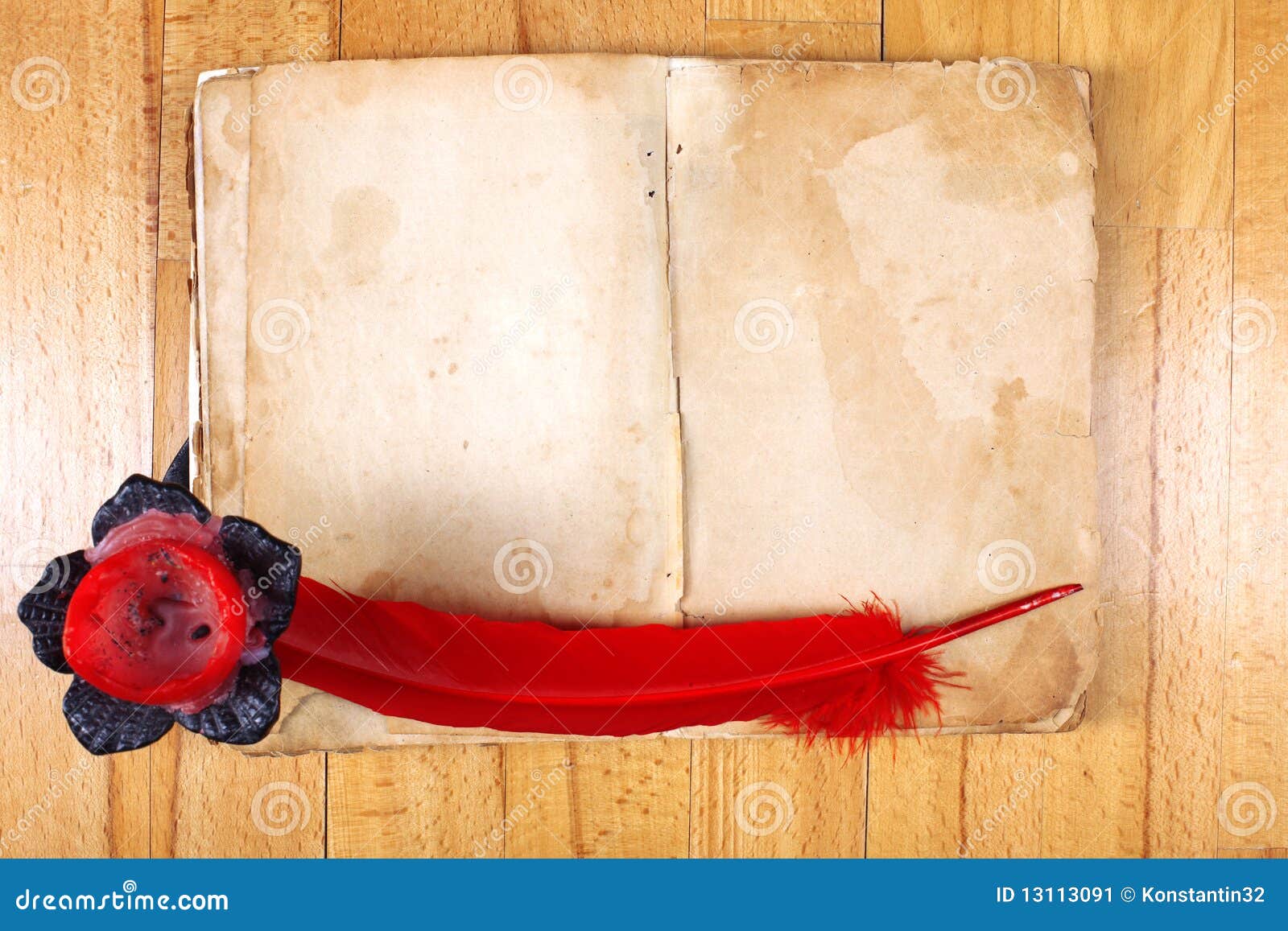 Vintage Book with Red Feather Pen Stock Image - Image of diary, page ...