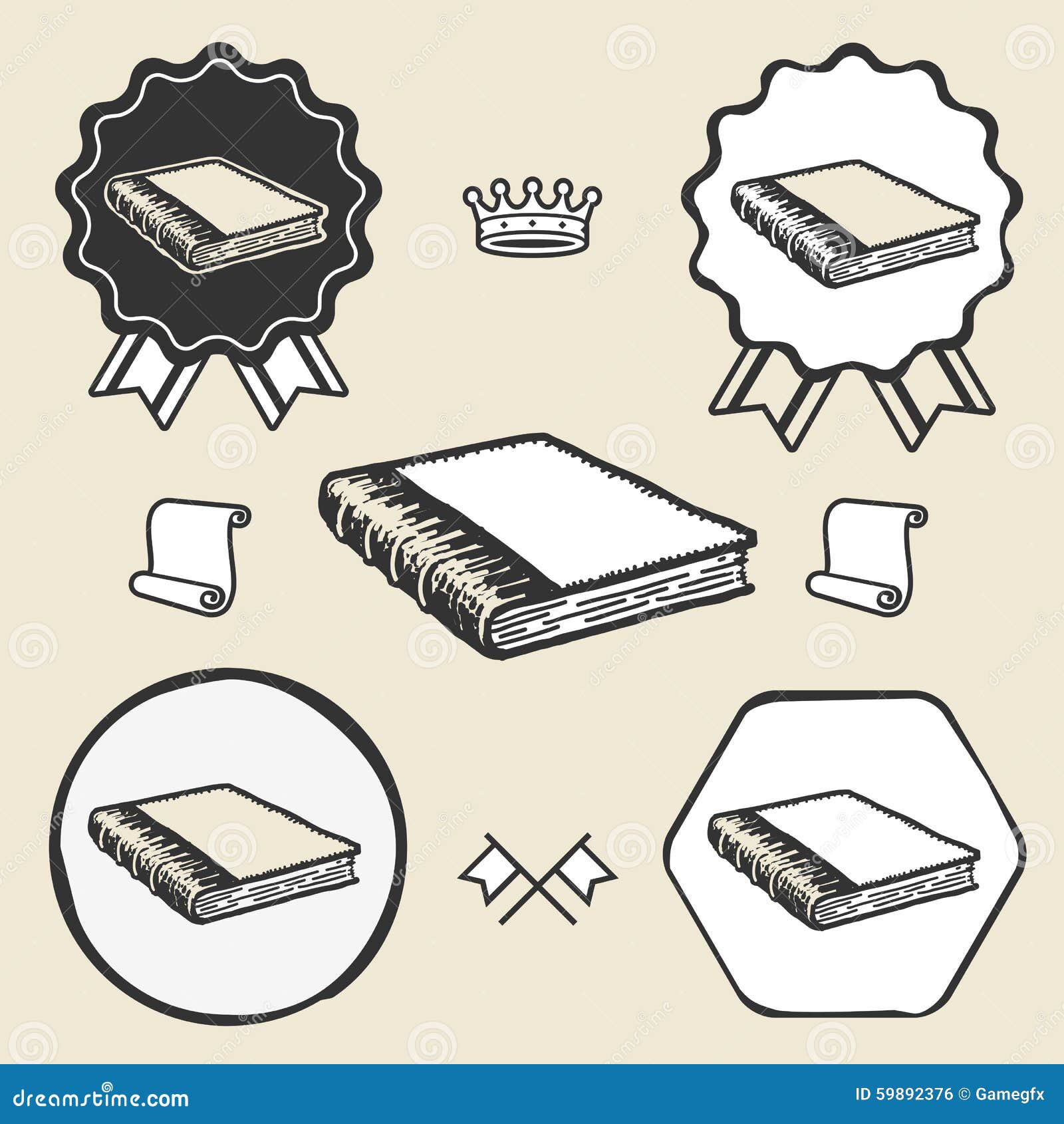 Vintage Book Symbol Emblem Label Collection Stock Vector - Illustration ...