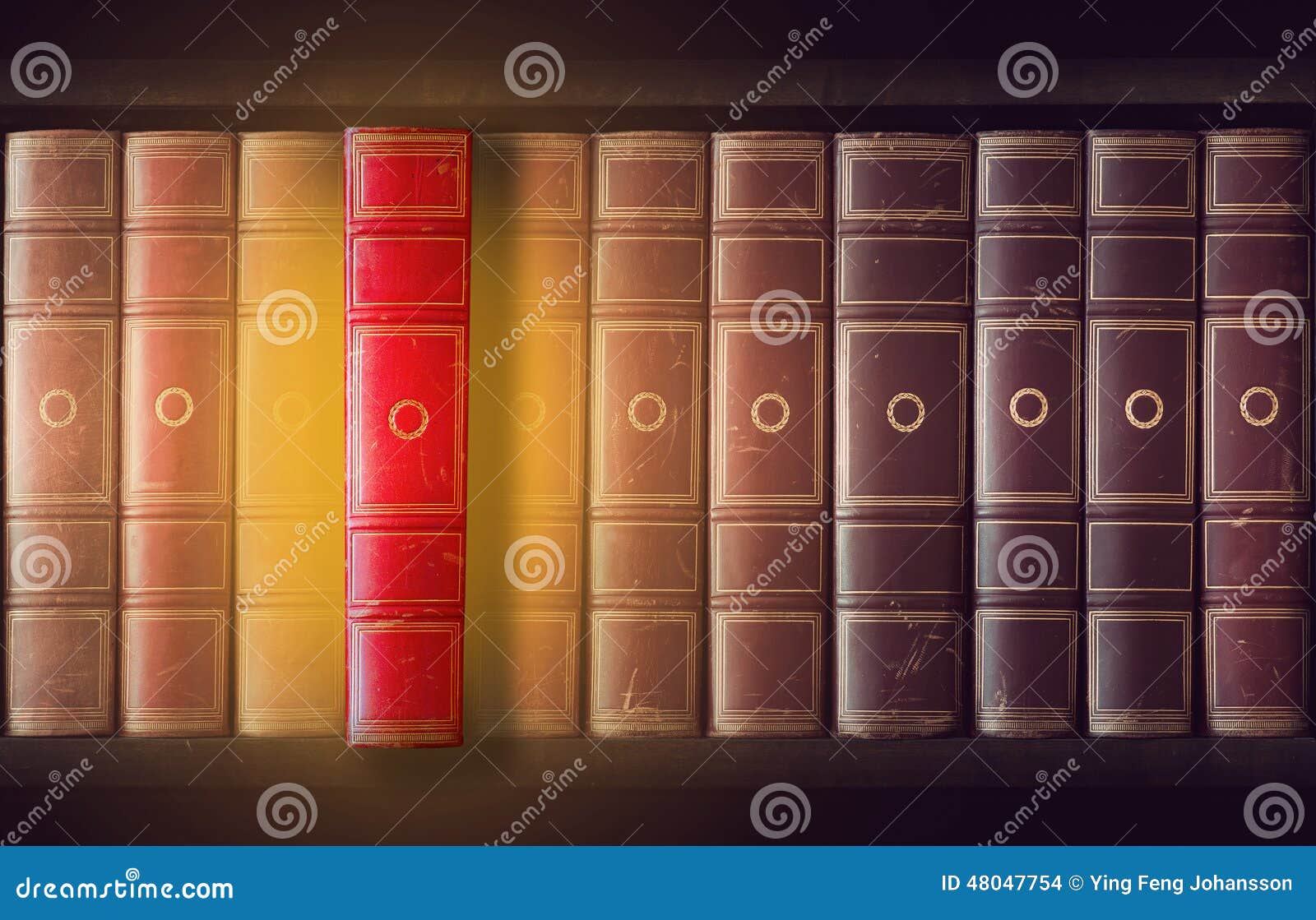 Vintage Books On Old Wooden Shelf. Old Library Or Antique Bookshop ...