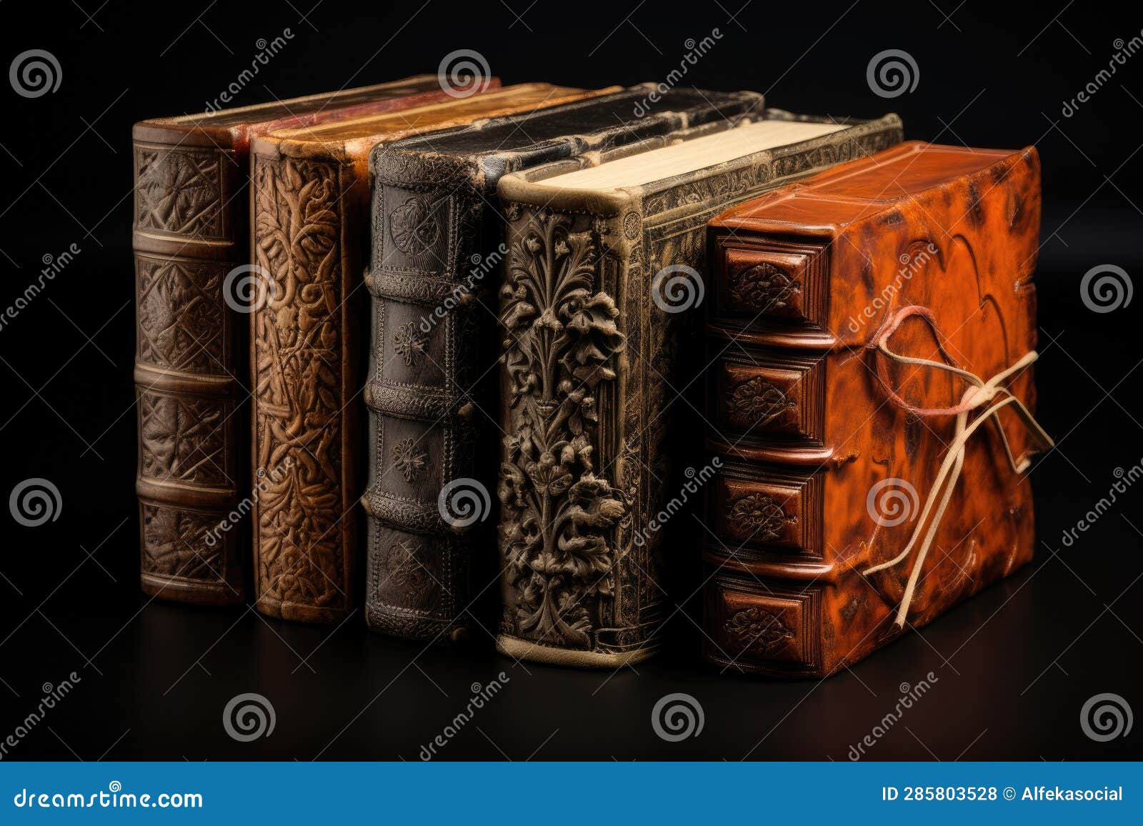 Notebooks Standing Side by Side on Dark Background Old Pattern and ...